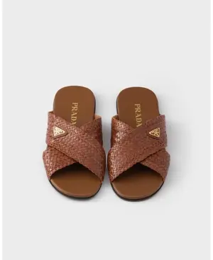 Prada Leather Crisscross Slides