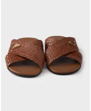 Prada Leather Crisscross Slides