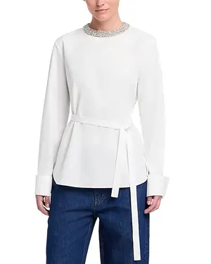 TWP Embellished Neck Cotton Top - White