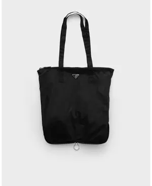 Prada Saffiano Leather Pendant With Re-nylon Tote Bag - Black