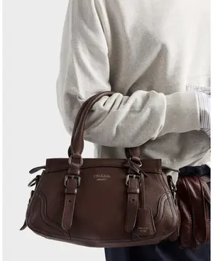 Prada Large Leather Tote Bag - Brown