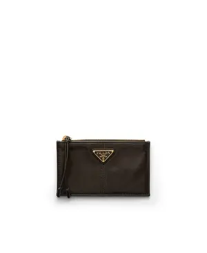 Prada Leather Card Holder With Zipper Green