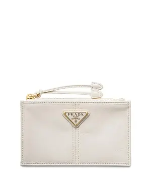 Prada Leather Card Holder With Zipper - White