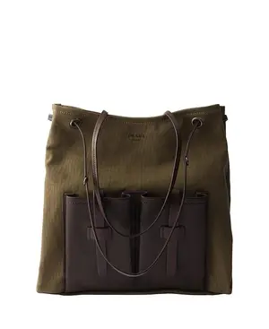 Prada Route Large Canvas And Leather Bag - Green