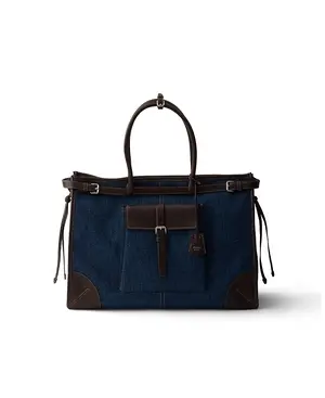 Prada Bonnie Denim And Leather Tote Bag - Blue