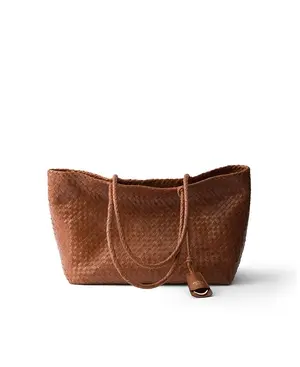 Prada Large Leather Tote Bag - Brown