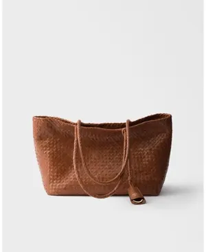 Prada Large Leather Tote Bag - Brown