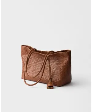 Prada Large Leather Tote Bag - Brown