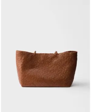 Prada Large Leather Tote Bag - Brown