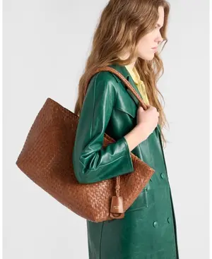 Prada Large Woven Leather Tote Bag - Brown