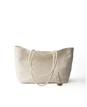 Prada Large Woven Leather Tote Bag - White