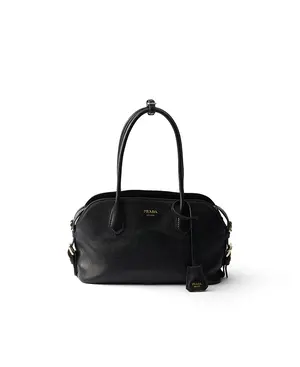 Prada Signet Medium Leather Tote Bag - Black