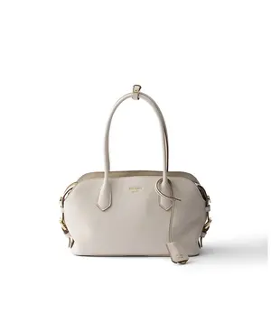 Prada Signet Medium Leather Tote Bag - Neutral