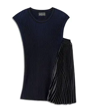 Emporio Armani Asymmetrical Ribbed Knit Top With Pleated Detail