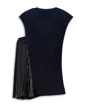 Emporio Armani Asymmetrical Ribbed Knit Top With Pleated Detail