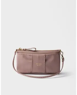 Prada Nappa Leather Zipper Pouch With Bow Detail
