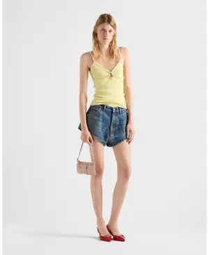 Prada Nappa Leather Zipper Pouch With Bow Detail