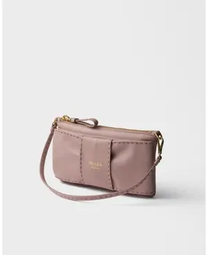 Prada Nappa Leather Zipper Pouch With Bow Detail