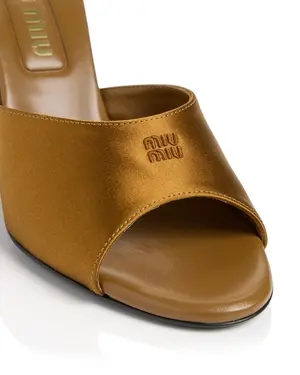 Miu Miu Satin Slide Sandals With Embroidered Logo