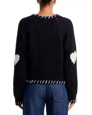 Aqua Whipstitched Heart Trim Crewneck Sweater Exclusive
