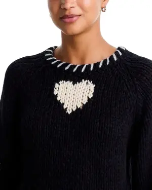 Aqua Whipstitched Heart Trim Crewneck Sweater Exclusive