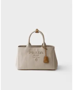 Prada Jardiniere Large Cotton Canvas Handbag - Neutral