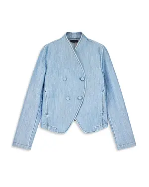 Emporio Armani Cotton Blend Denim Metal Look Blazer - Light Blue Denim