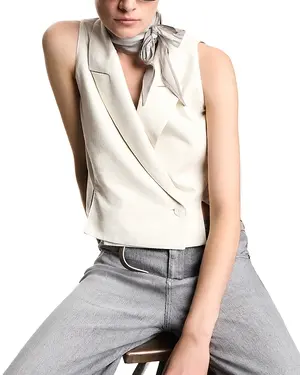 Emporio Armani Oversized Button Front Waistcoat - White Silver