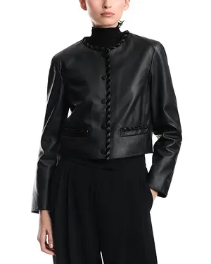 Emporio Armani Braided Trim Leather Jacket - Black