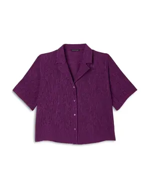 Eileen Fisher Crinkled Button Front Shirt - Berry Bloom