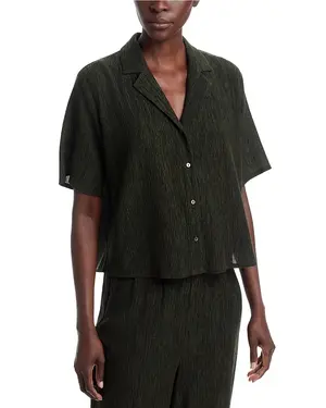 Eileen Fisher Crinkled Button Front Shirt Seaweed