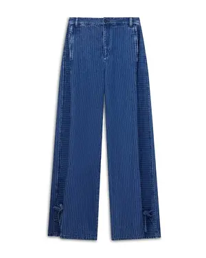 Emporio Armani Oversized Pinstriped Jeans - Medium Blue Denim