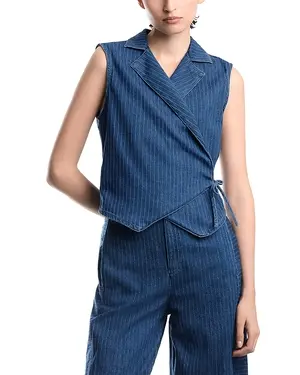 Emporio Armani Pinstriped Cotton Denim Waistcoat - Medium Blue Denim