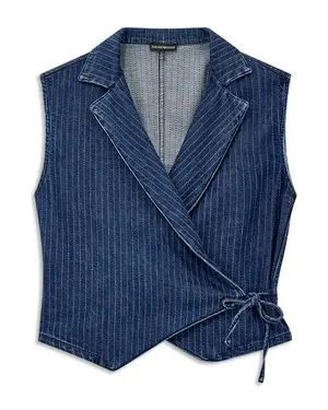 Emporio Armani Pinstriped Cotton Denim Waistcoat