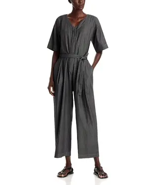 Eileen Fisher Cotton Belted Wide Leg Jumpsuit