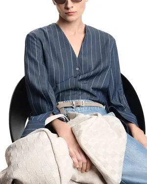 Emporio Armani Striped Stretch Jacquard Denim Shirt