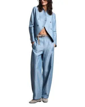 Emporio Armani Oversized Cotton Blend Denim Metal Look Pants