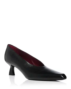 NODALETO Dona Leather Pointed Toe Kitten Heel Pumps - Black