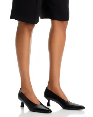 NODALETO Dona Leather Pointed Toe Kitten Heel Pumps - Black