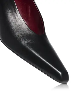 NODALETO Dona Leather Pointed Toe Kitten Heel Pumps - Black