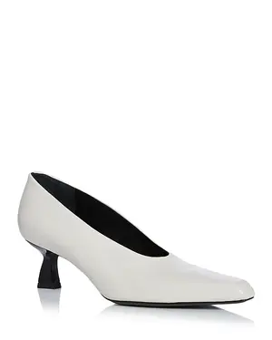 NODALETO Dona Leather Kitten Heel Pumps - White
