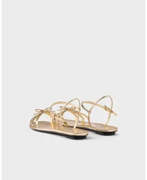 Prada Flat Metallic Leather Sandals - Gold/silver
