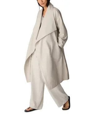 Eileen Fisher Draped High Collar Mid Length Coat - Black