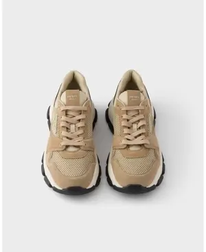 Prada Mesh Fabric And Suede Sneakers - Desert Beige