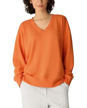 Eileen Fisher Long Sleeve V-neck Cotton Sweatshirt - Clementine
