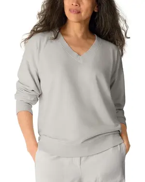 Eileen Fisher Long Sleeve V Neck Cotton Sweatshirt