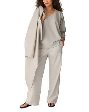Eileen Fisher Long Sleeve V Neck Cotton Sweatshirt