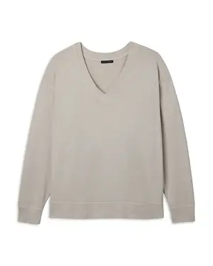 Eileen Fisher Long Sleeve V Neck Cotton Sweatshirt