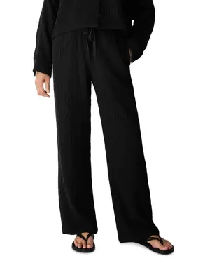 Eileen Fisher Cotton Stretch Straight Leg Pants With Drawstring