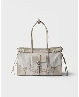 Prada Bonnie Large Printed Linen And Leather Handbag